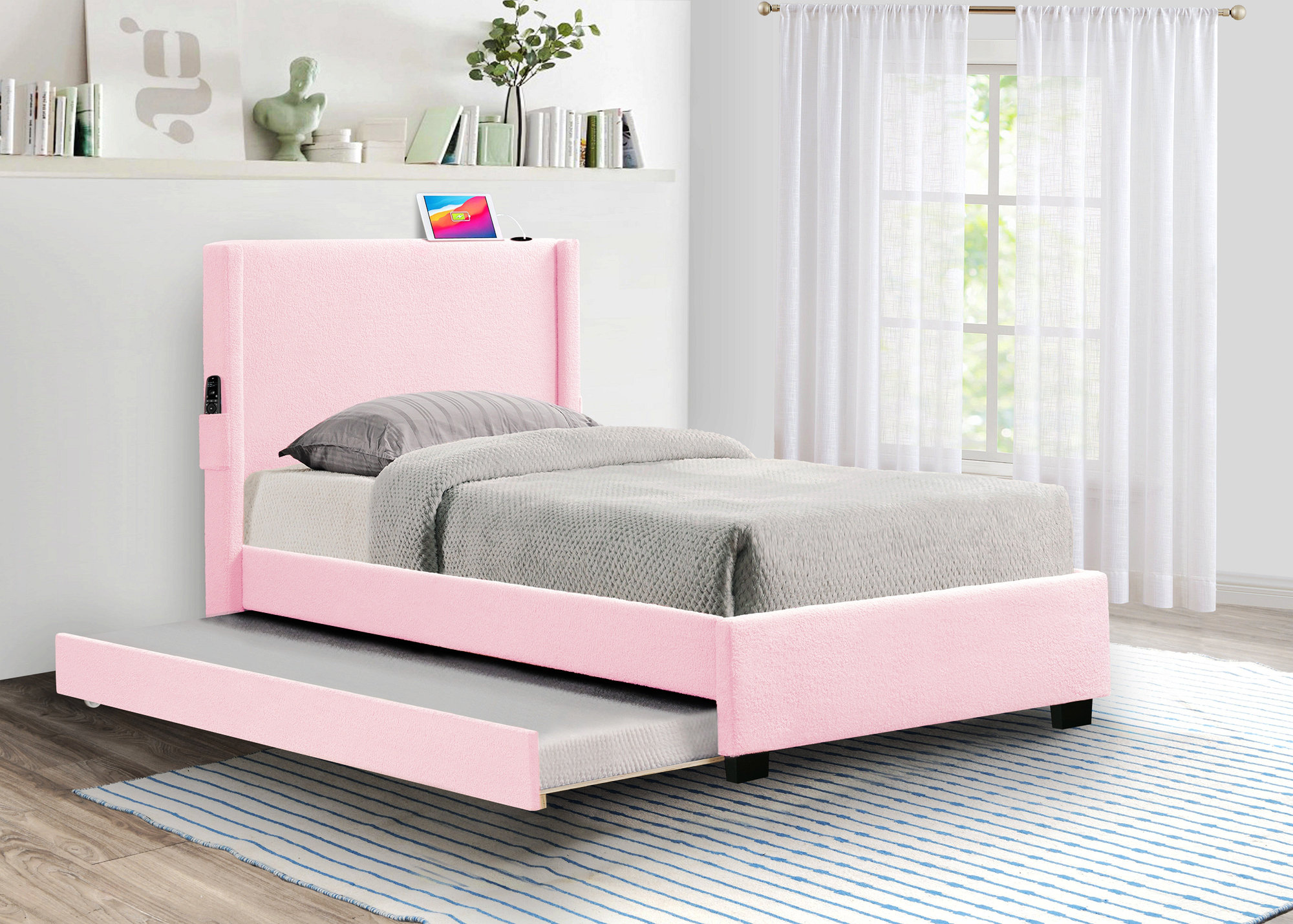 Pink twin upholstered bed store